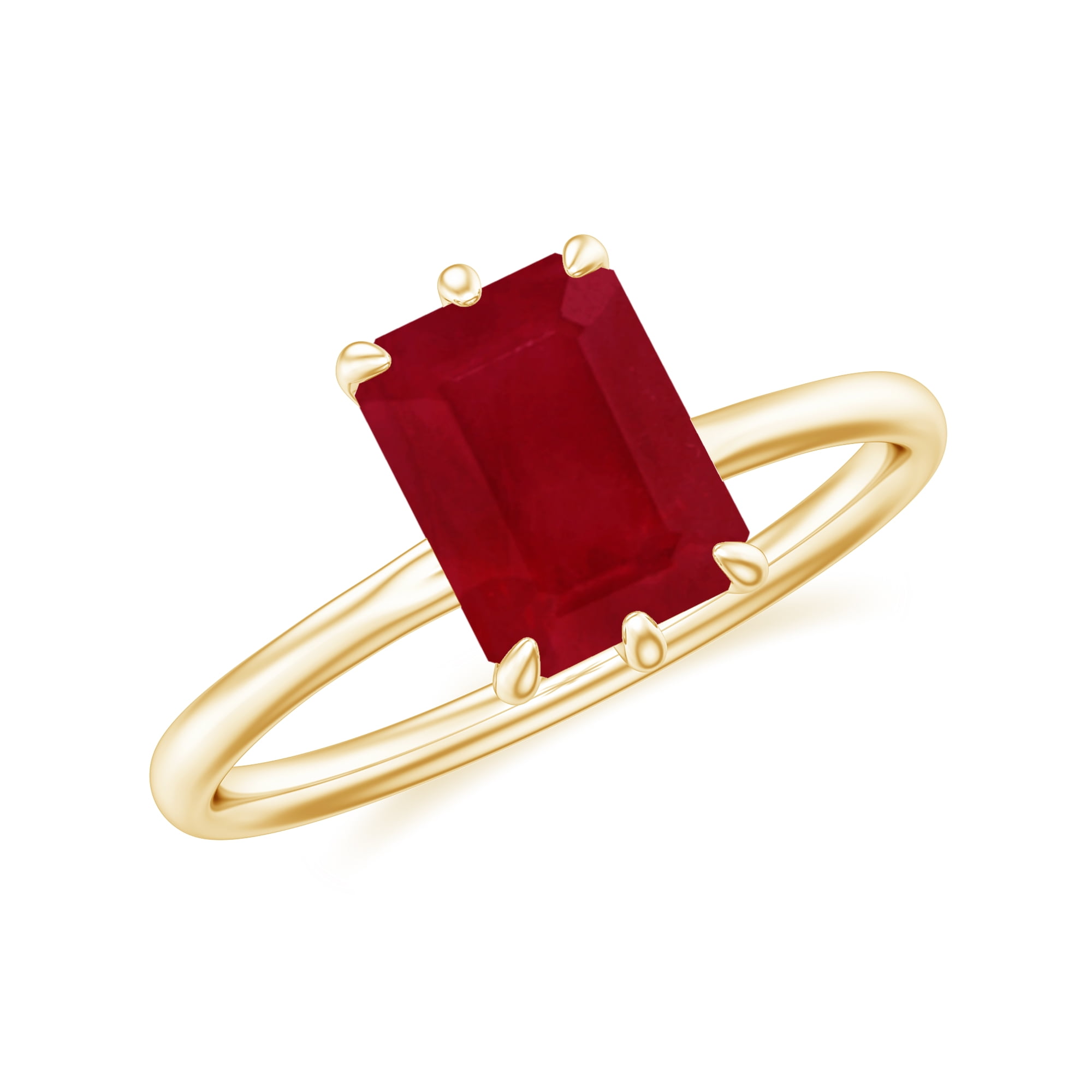1.30 CT Emerald Cut 6-Prong Set Solitaire Ruby Engagement Ring in Sterling Silver/ Yellow Gold ...