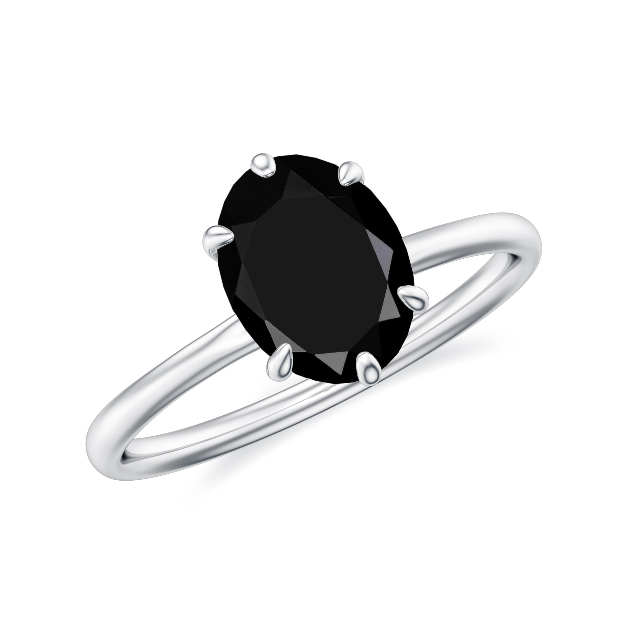 1.30 CT Oval Shaped 6-Prong Set Solitaire Black Onyx Engagement Ring in ...