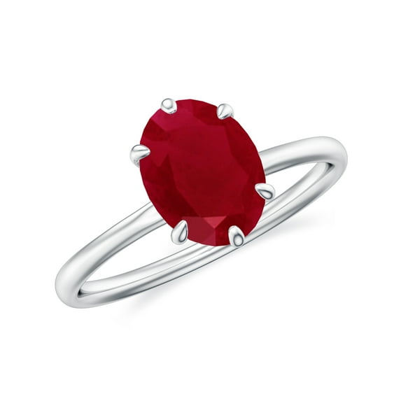 1.30 CT Oval Shaped 6-Prong Set Solitaire Ruby Engagement Ring in Sterling Silver/ White Gold ...