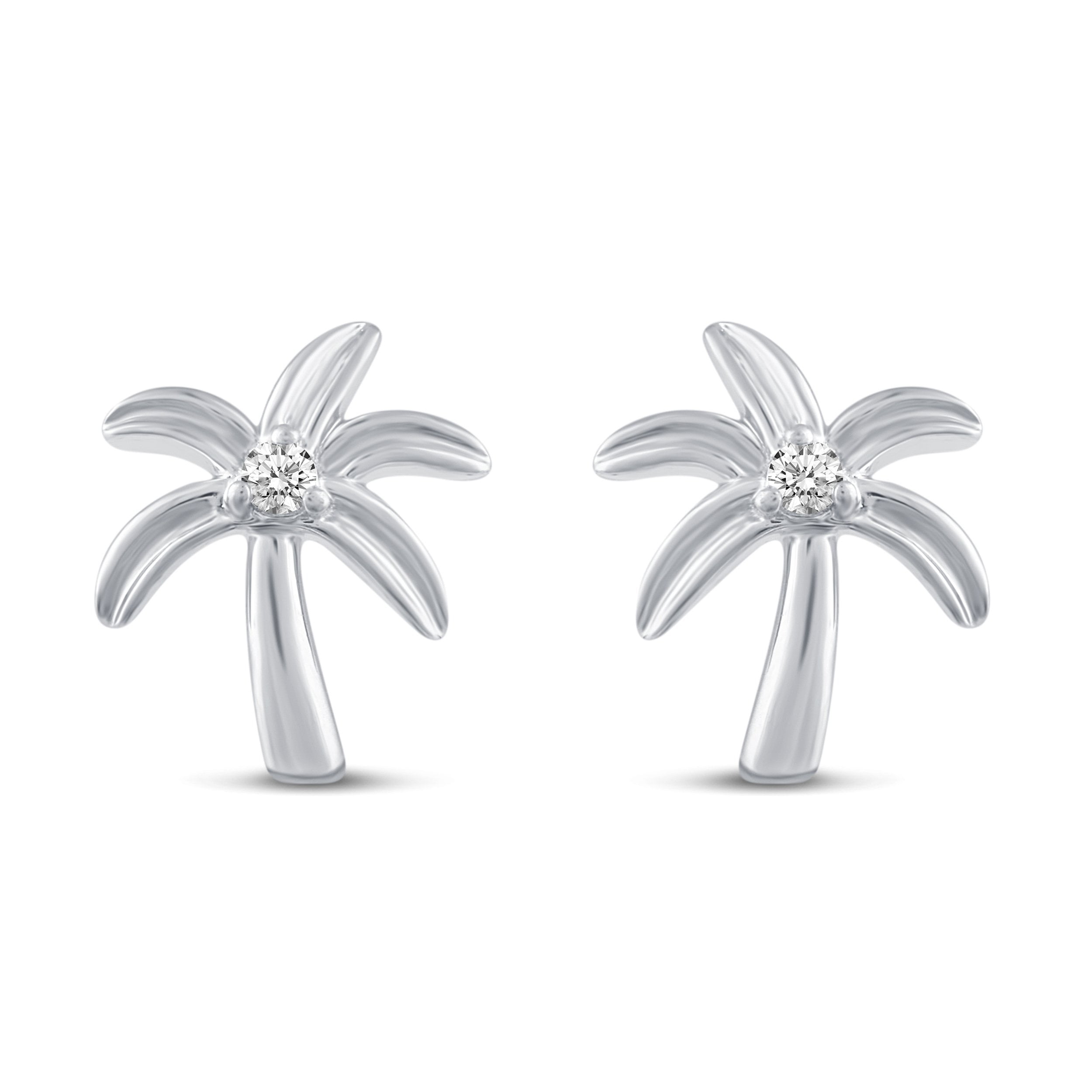 1/30 Cttw Natural Diamond Palm Tree Stud Earrings in 925 Sterling Silver - Walmart.com