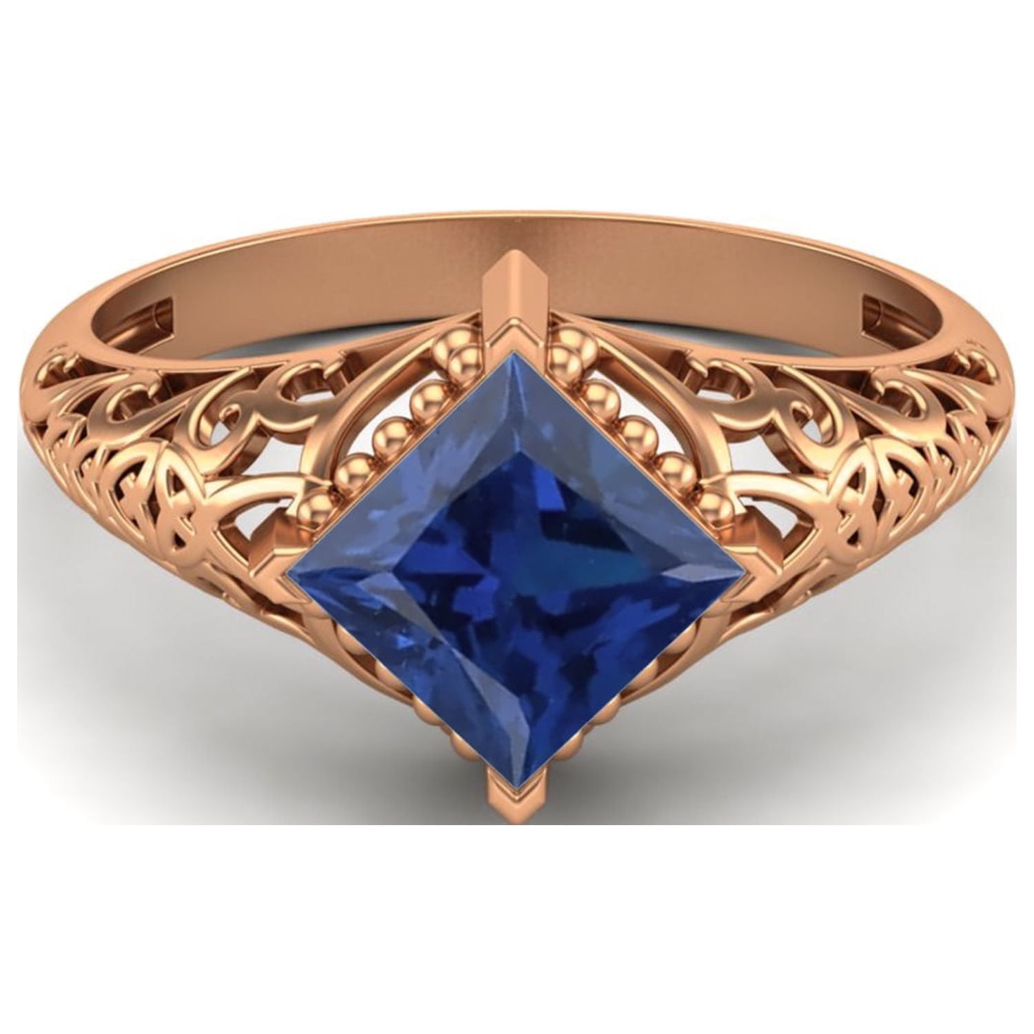 1.30 Ctw Square Blue Topaz Filigree 925 Sterling Silver Rose Vermeil ...