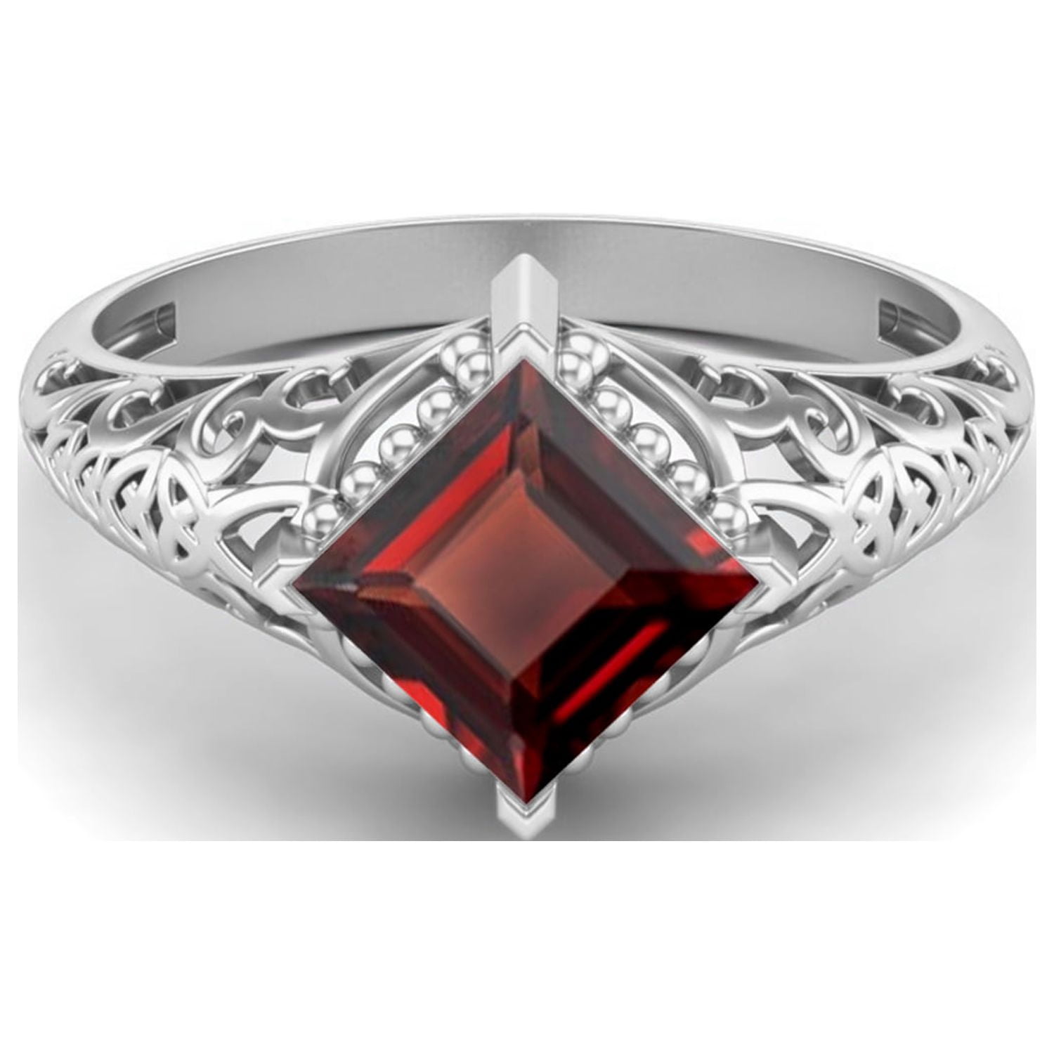 1.30 Ctw Square Garnet Filigree 925 Sterling Silver Solitaire ...