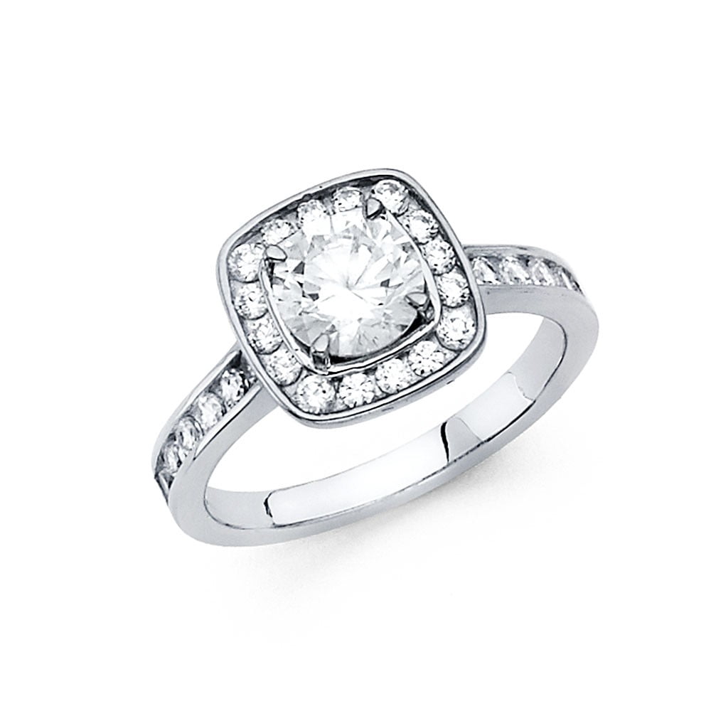 1.30ct Round Halo Channel Set CZ Bridal 14k White Gold Engagement Ring🈴 ...