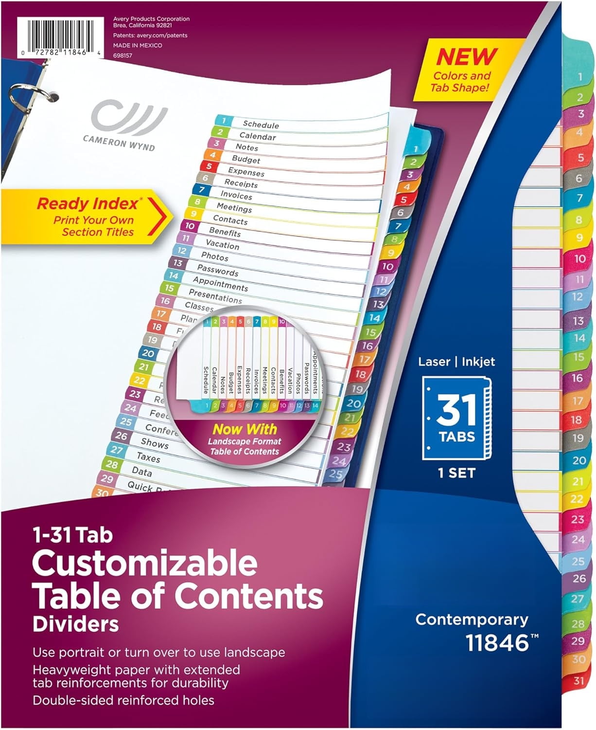1-31 Tab Dividers for 3 Ring Binders, Customizable Table of Contents ...