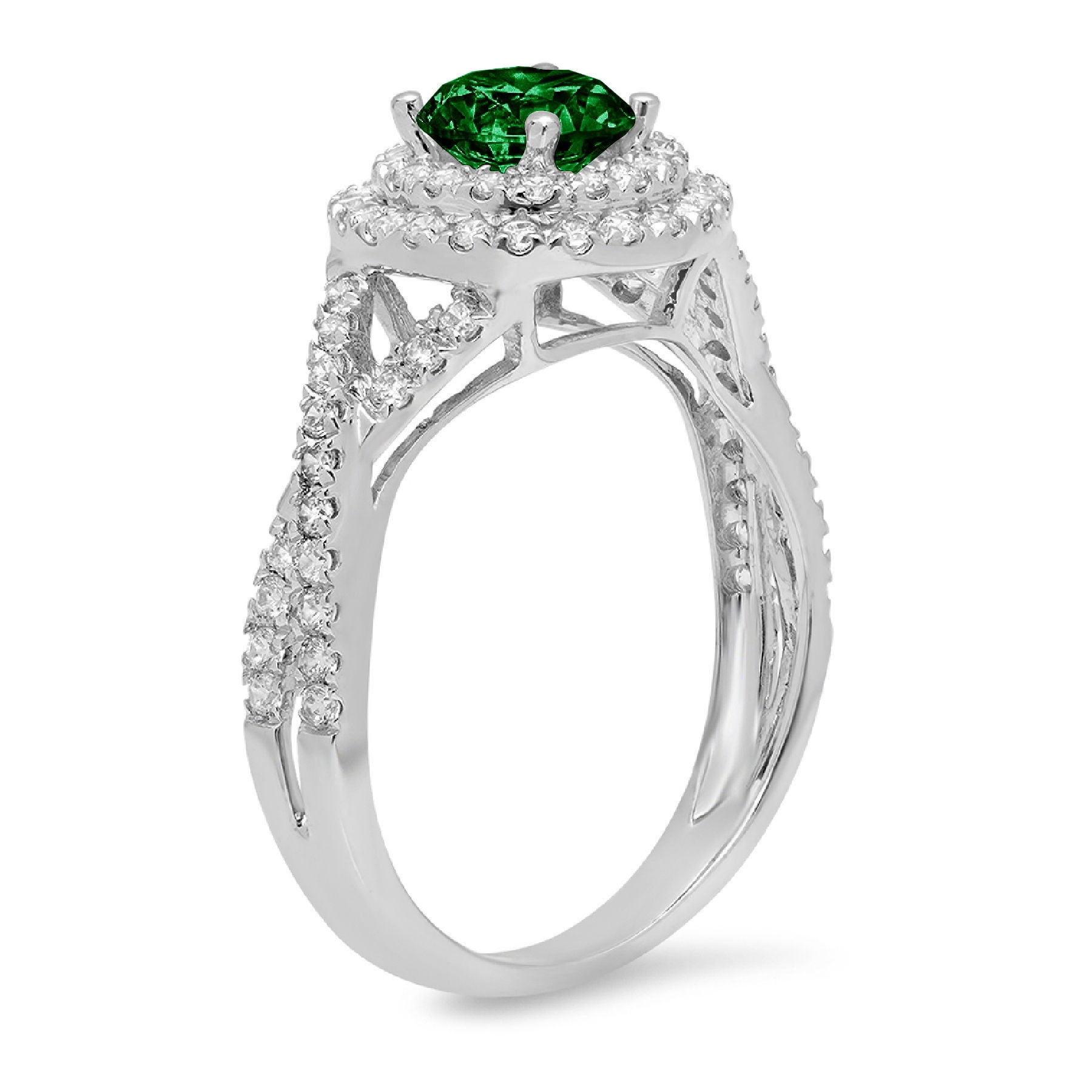1.3125 ct Round Cut Simulated Emerald Halo Engagement Ring for Women in ...