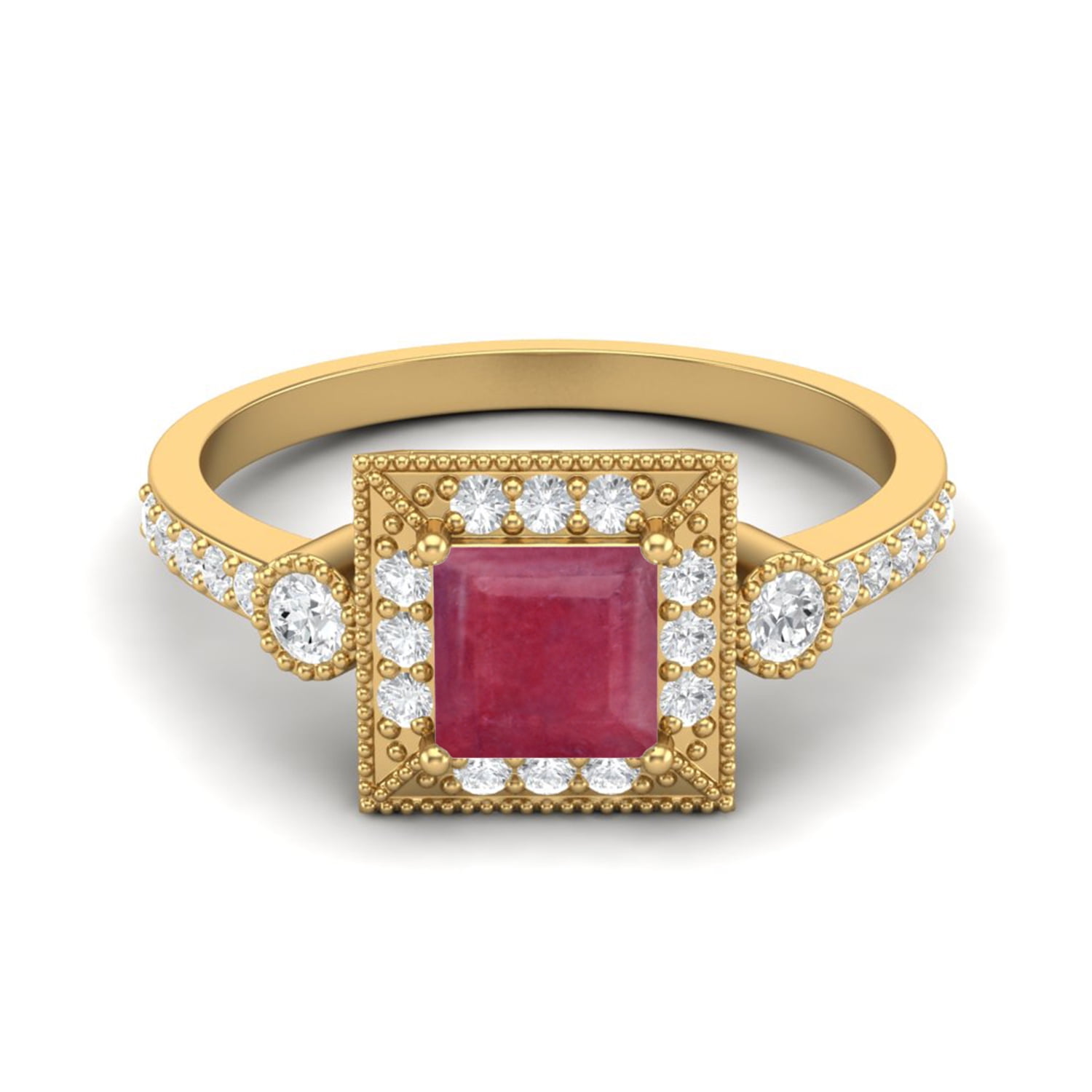 1.32 Cts Ruby Glass Filled Square Shape Solitaire Accent 925 Sterling ...