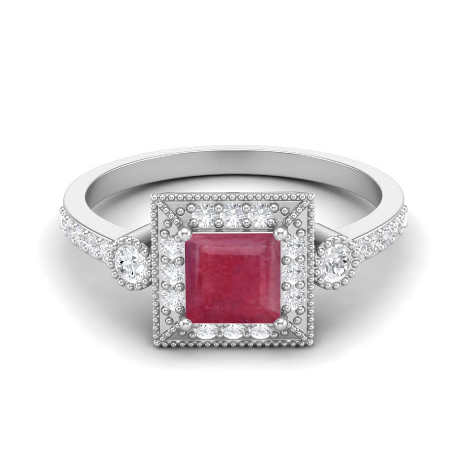 1.32 Cts Ruby Glass Filled Square Shape Solitaire Accent 925 Sterling ...