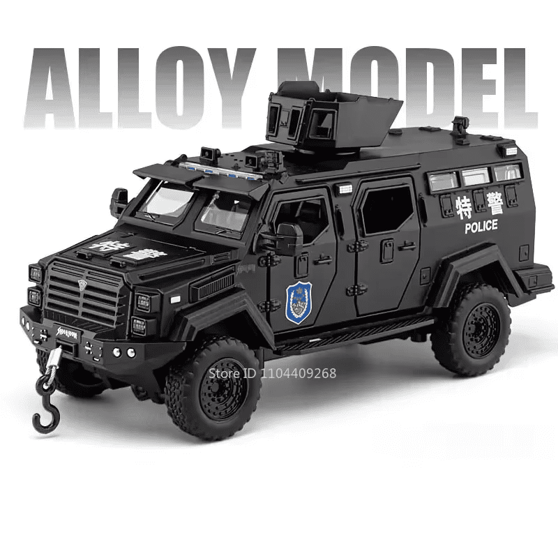1:32 Dongfeng Mengshi Sabertooth Police Car Model Toy Sound Light Pull ...