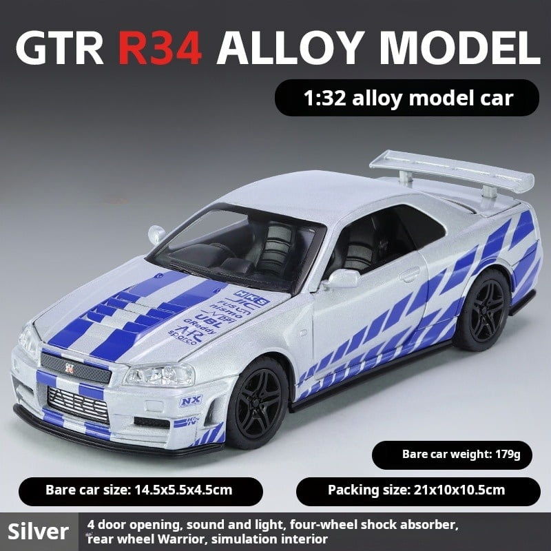 1:32 GTR R34 Super Racing Car Alloy Diecast Exquisite Model Fast ...