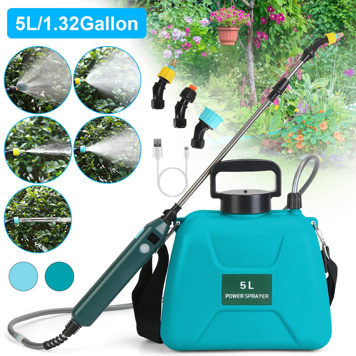 1.32 Gallon Electric Garden Sprayer TeqHome Battery Operated Water ...
