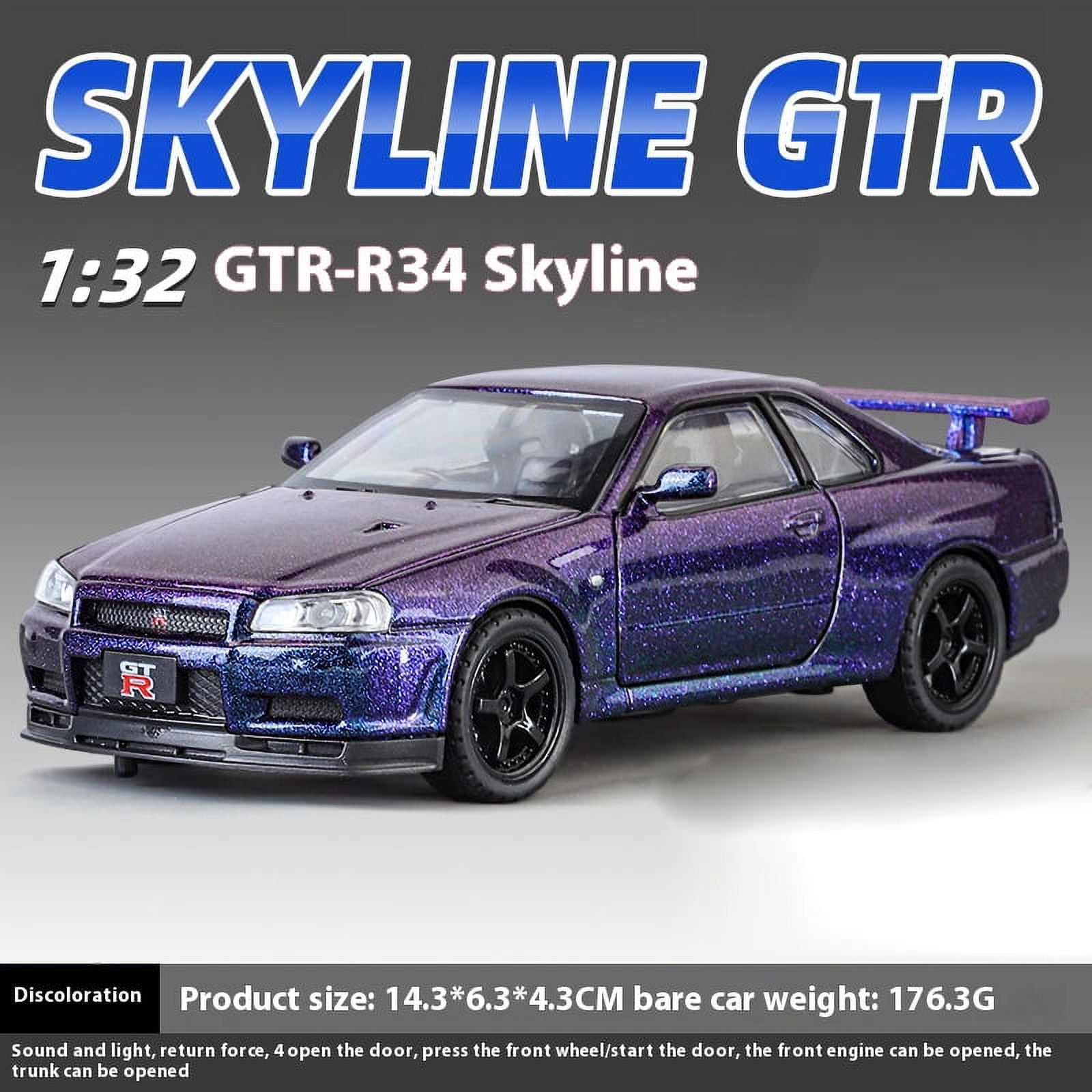 1:32 Nissan GTR R34 Skyline Supercar Alloy Metal Diecast Car Model ...