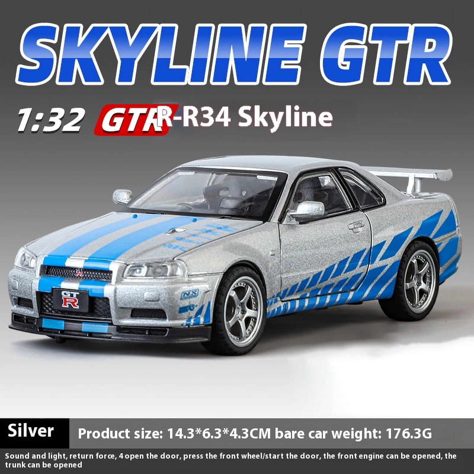 1:32 Nissan GTR R34 Skyline Supercar Alloy Metal Diecast Car Model ...