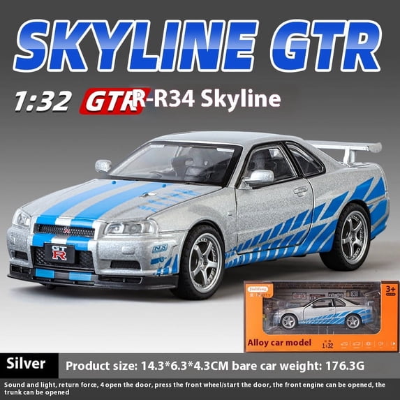 1:32 Nissan GTR R34 Skyline Supercar Alloy Metal Diecast Car Model ...