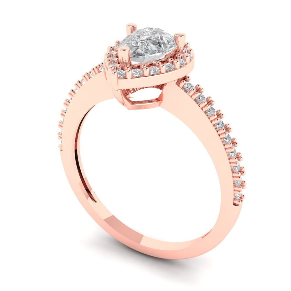 1.32 ct pear cut clear Zircon 18k rose gold halo Bridal Wedding Engagement Promise Anniversary ...