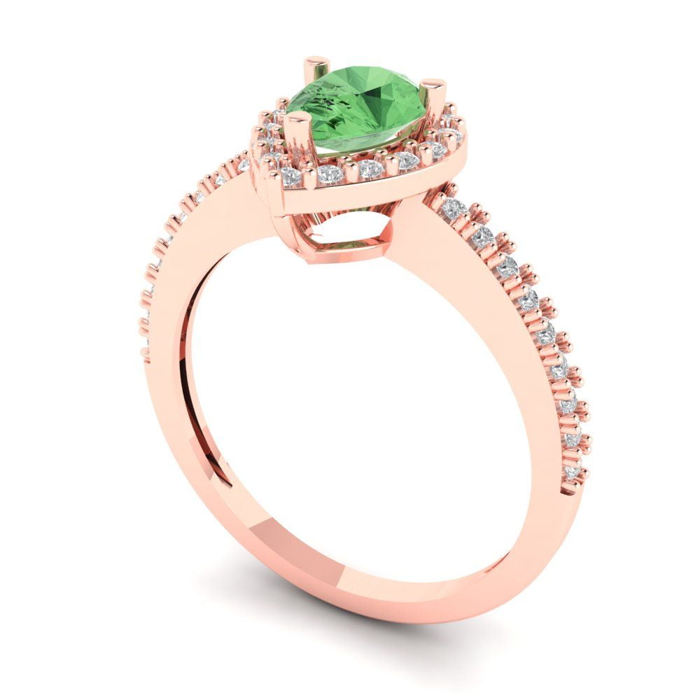 1.32ct Pear Cut VVS1 VVS1 Genuine Conflict free Green Zircon Real Solid 18k Pink Rose Gold ...