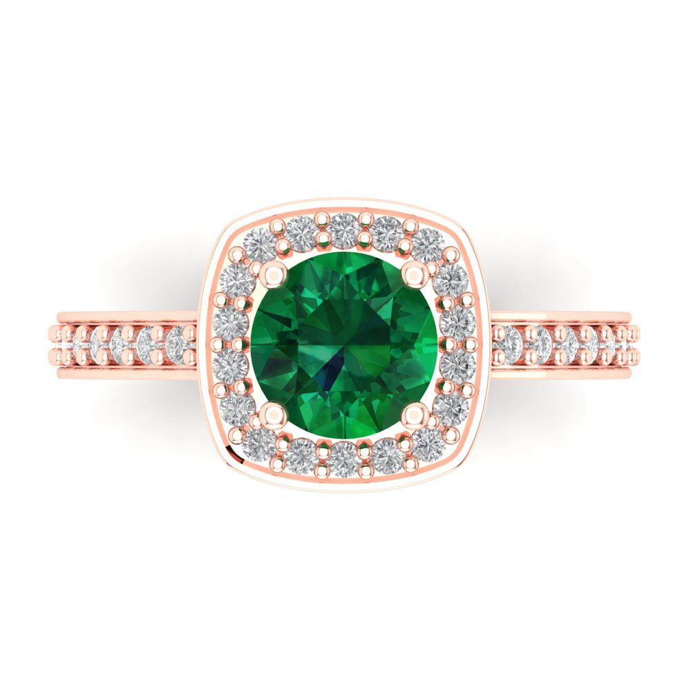 1.335 ct Round Cut Simulated Emerald Solitaire with Accents Engagement ...