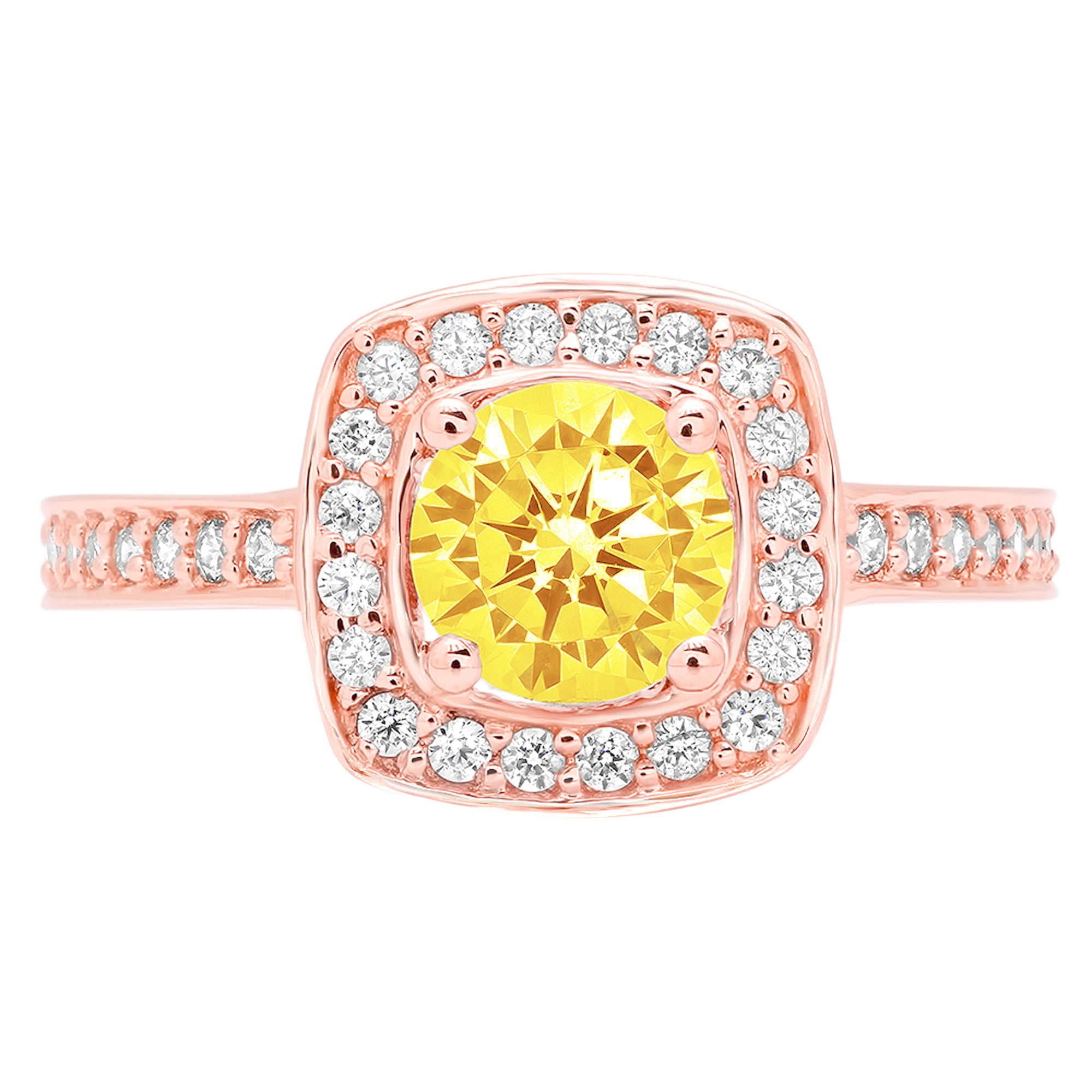 1.335 ct Round Cut Simulated Yellow Diamond Solitaire with Simulated ...