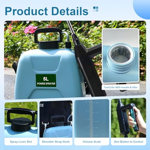 1.35 Gallon Weed Sprayer,Battery Powered Sprayer with 3 Mist Nozzles ...
