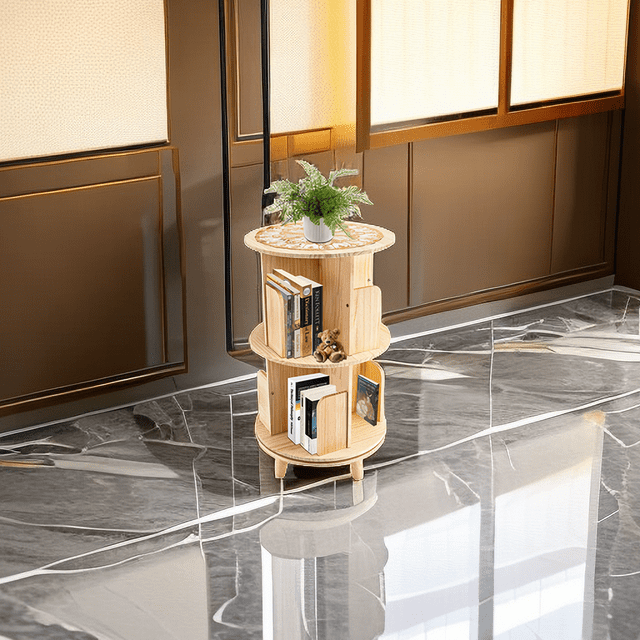 1*360° Rotating Bookshelf Wood Bookcase Storage Shelf Freestanding ...