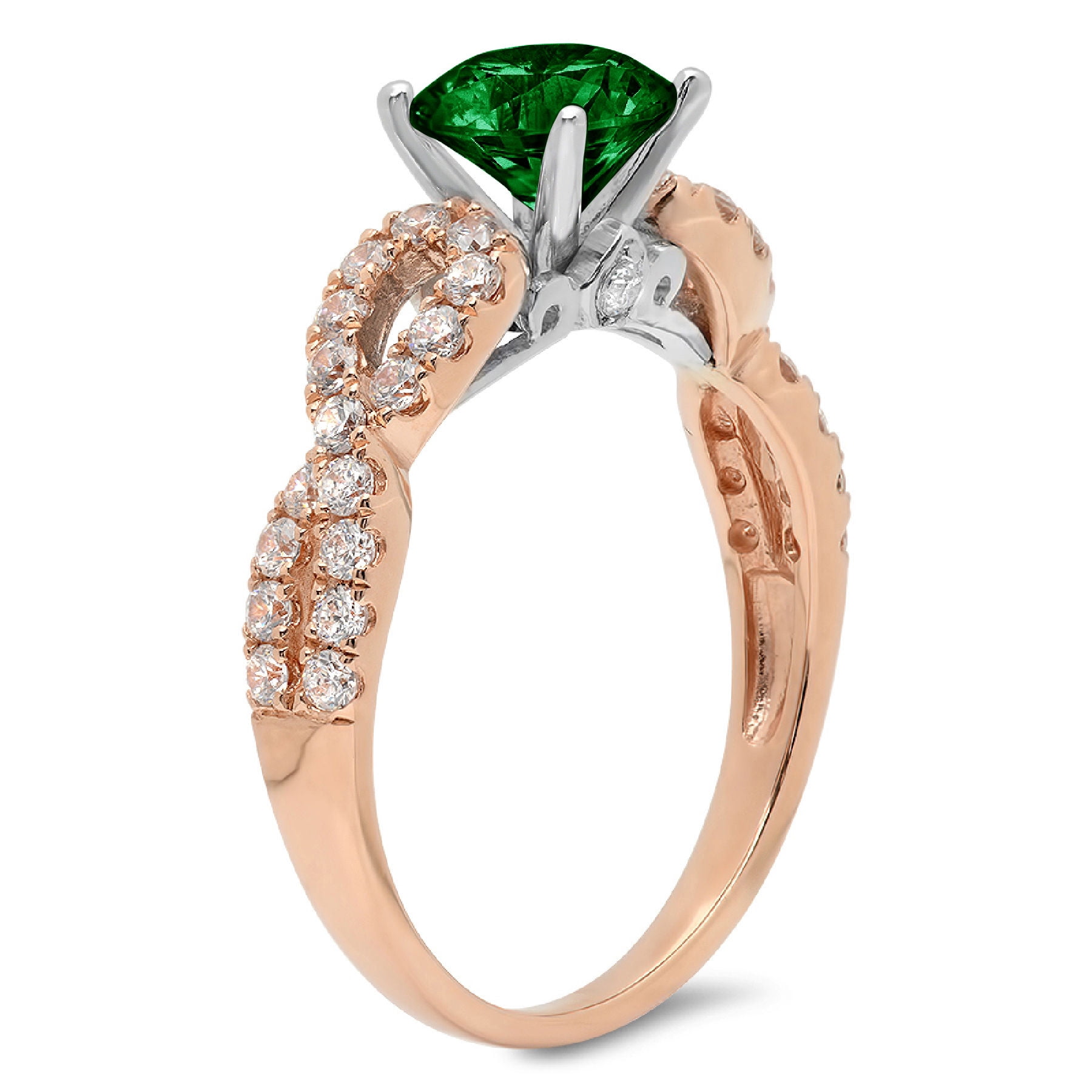 1.42 ct Round Cut Simulated Emerald Solitaire with Accents Engagement ...