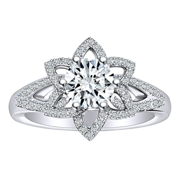 AFFY 1.39 carat Round Shape Moissanite & Natural Diamond Floral ...