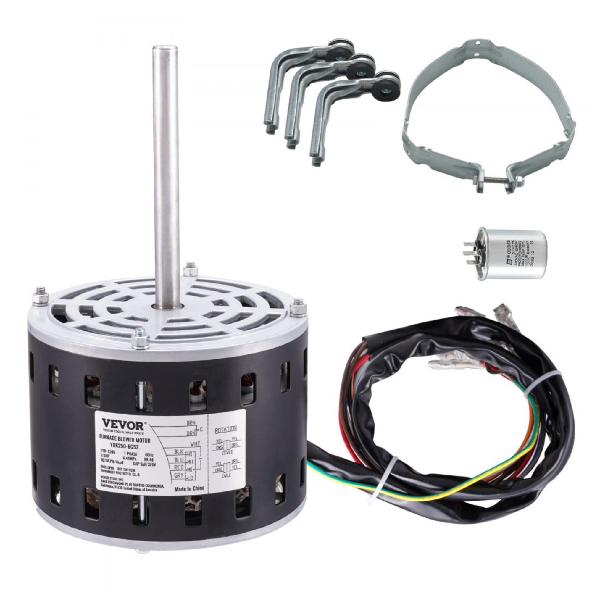 1/3HP Furnace Blower Motor, 110/120V 4.4Amps, 1075RPM 4 Speeds, CW/CCW ...