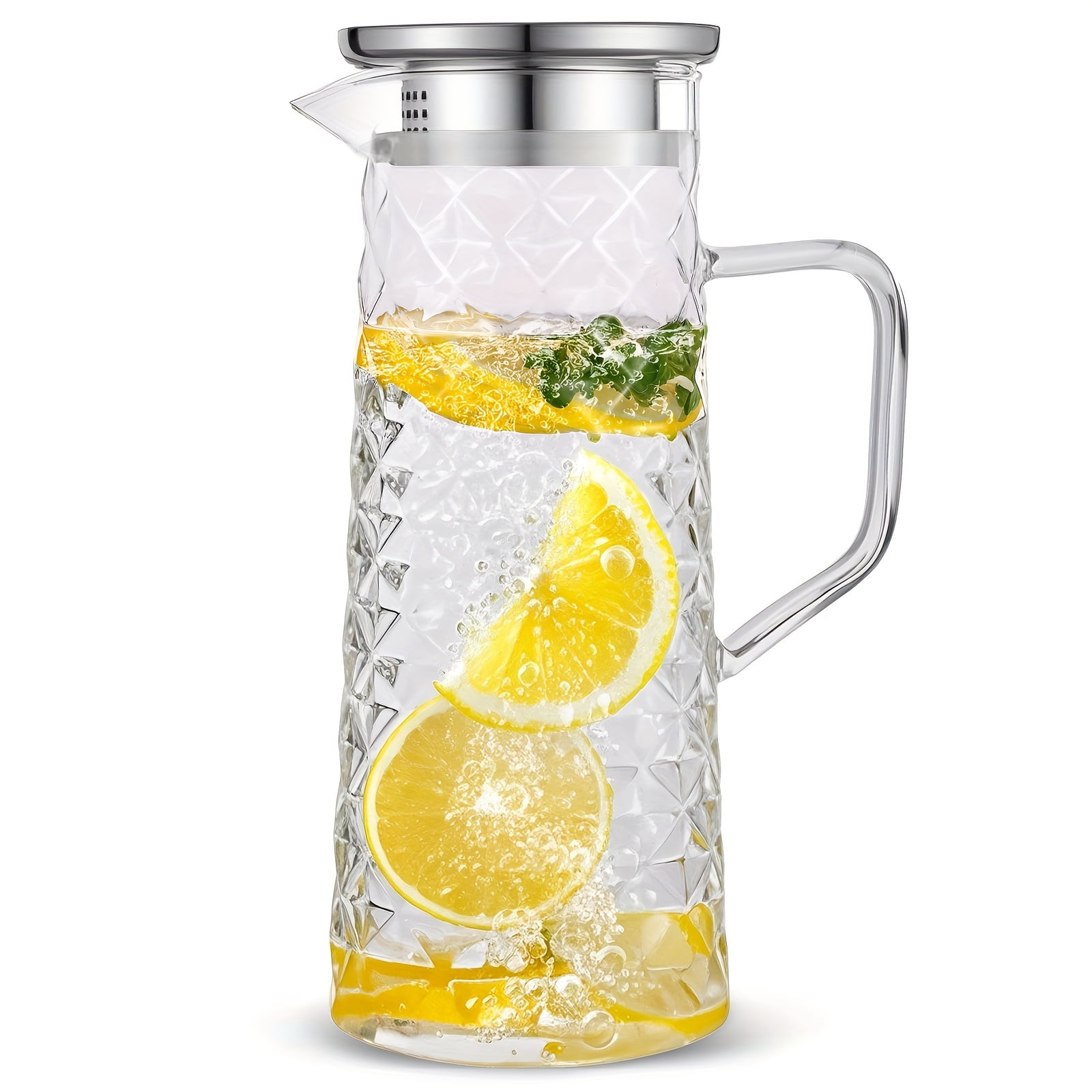 1.3L (44oz) glass water jug with lid & spout. For hot & cold water ...