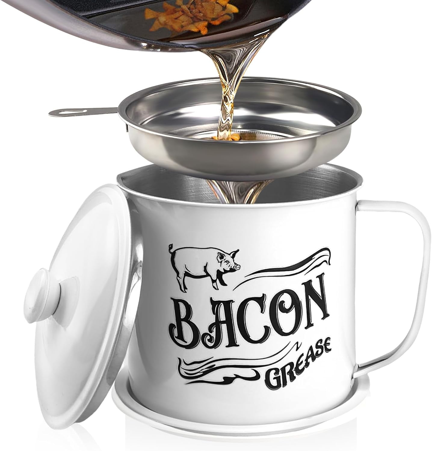 1.3L Bacon Grease Saver Container with Fine Mesh Strainer,Stainless ...