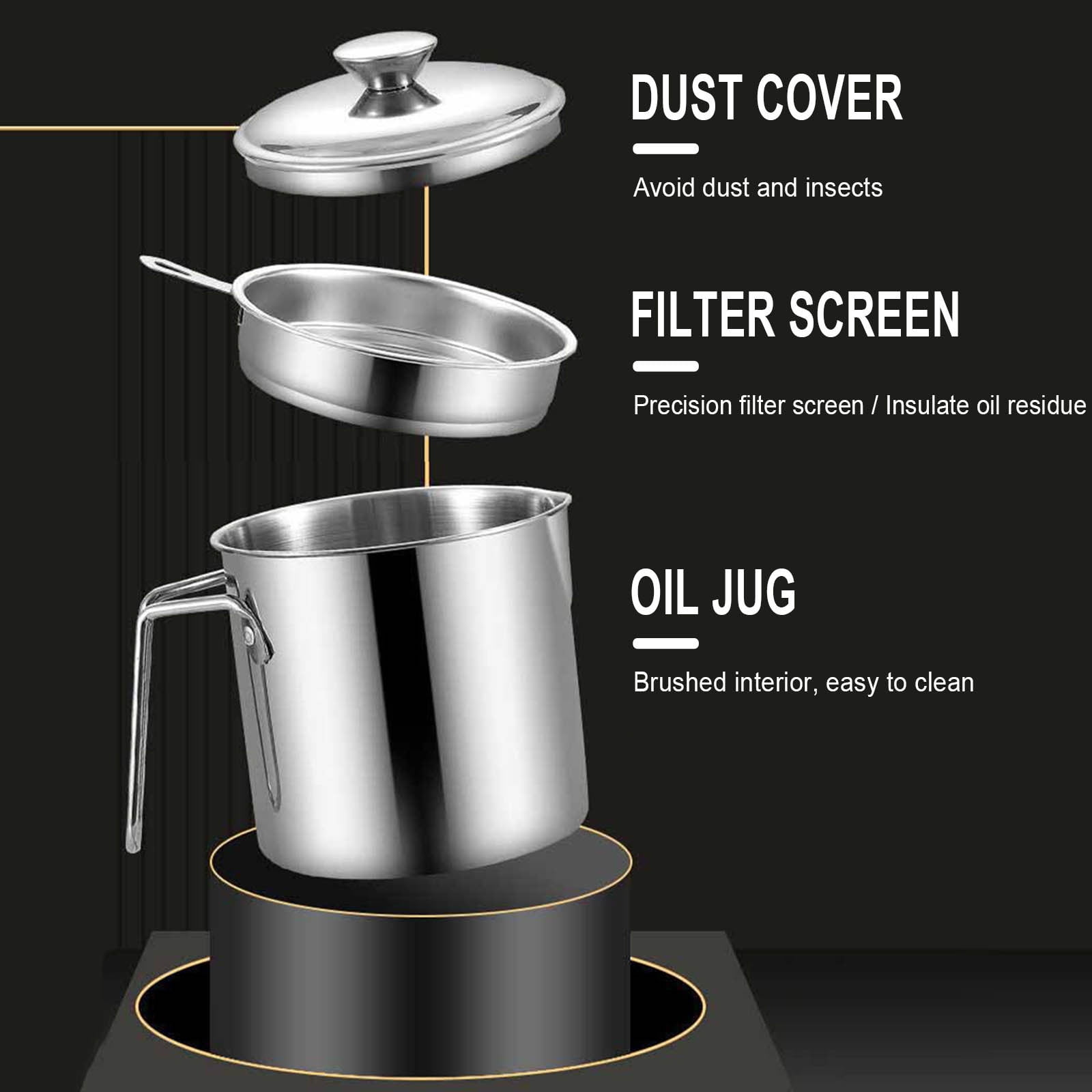 1.3L Stainless Steel Oil Pot with Filter, Large Capacity Oil Storage ...