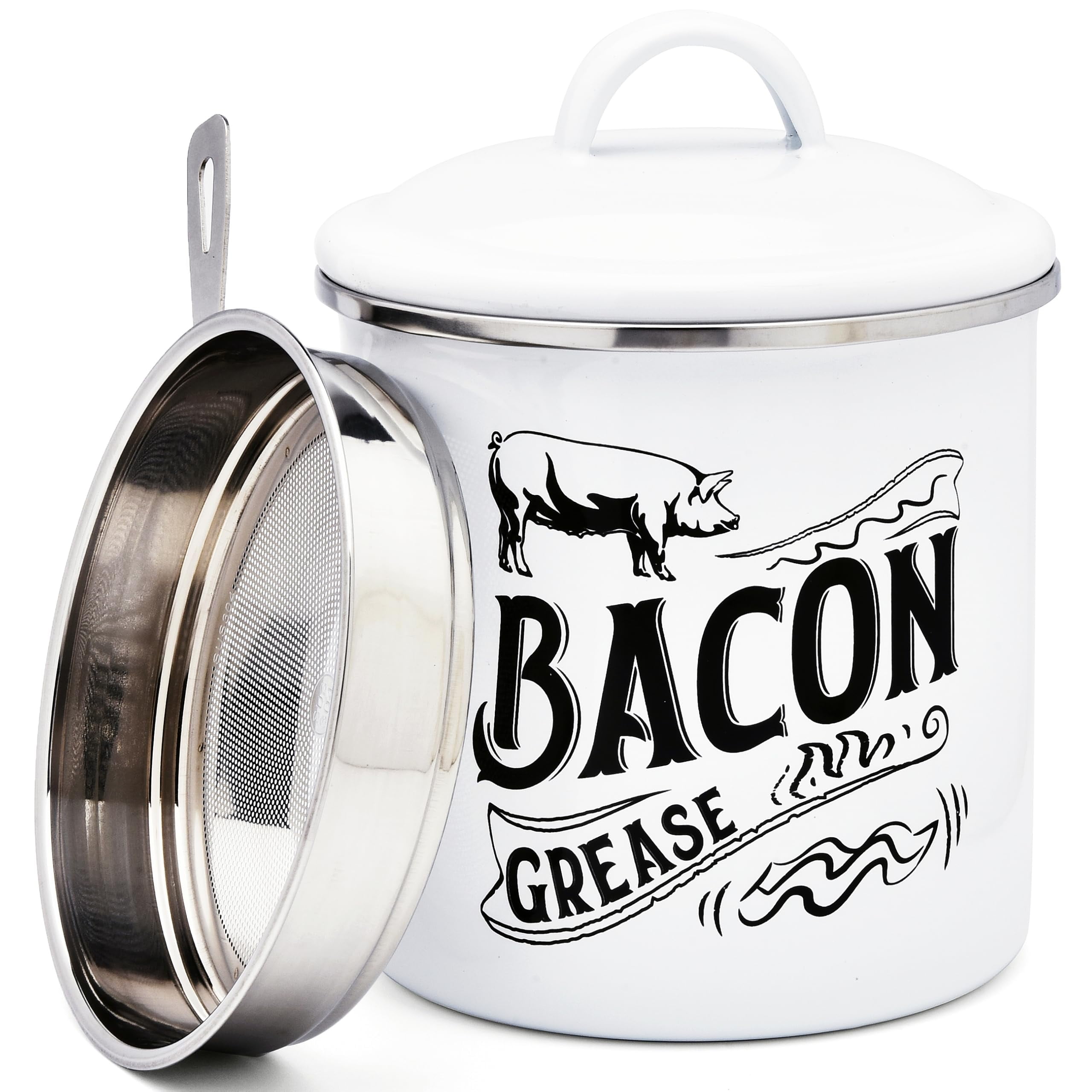 1.3L White Bacon Grease Saver Container with Fine Mesh Strainer ...