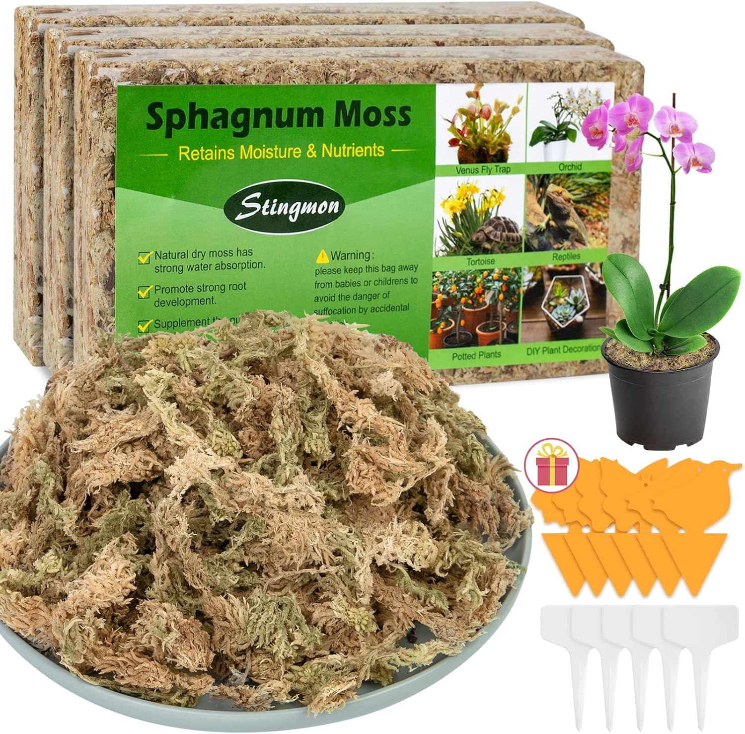 1.3LBS Premium Sphagnum Moss Orchid Potting Mix, 25QT Natural Peat Moss for Plants, Long Fiber ...