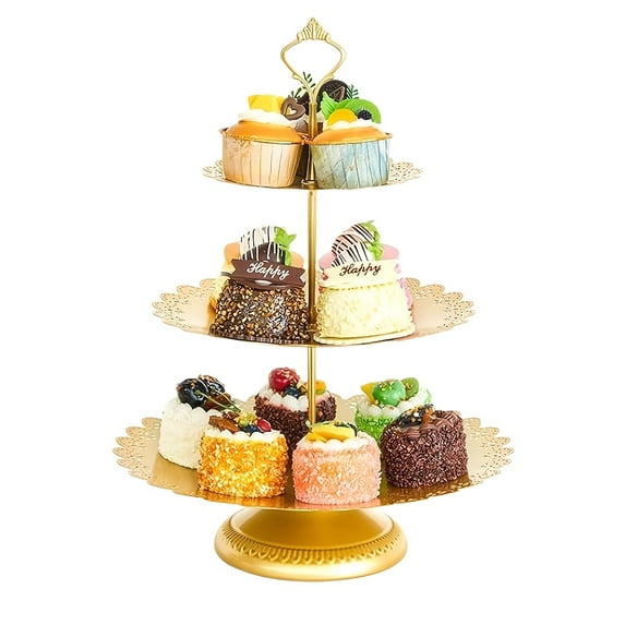 1-3PCS Metal Cake Stand Set (8"/10"/12" Disc) - Golden/White/Blue/Pink ...