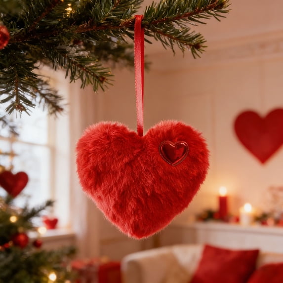 1/3PCS Valentine's Day Plush Heart Ornaments Fuzzy Heart Decor with Red ...