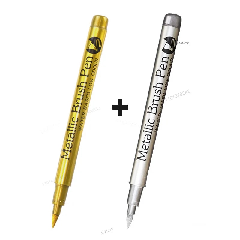 1/3Pcs Brush Metallic Marker Pens Gold Silver Copper Permanent Art ...