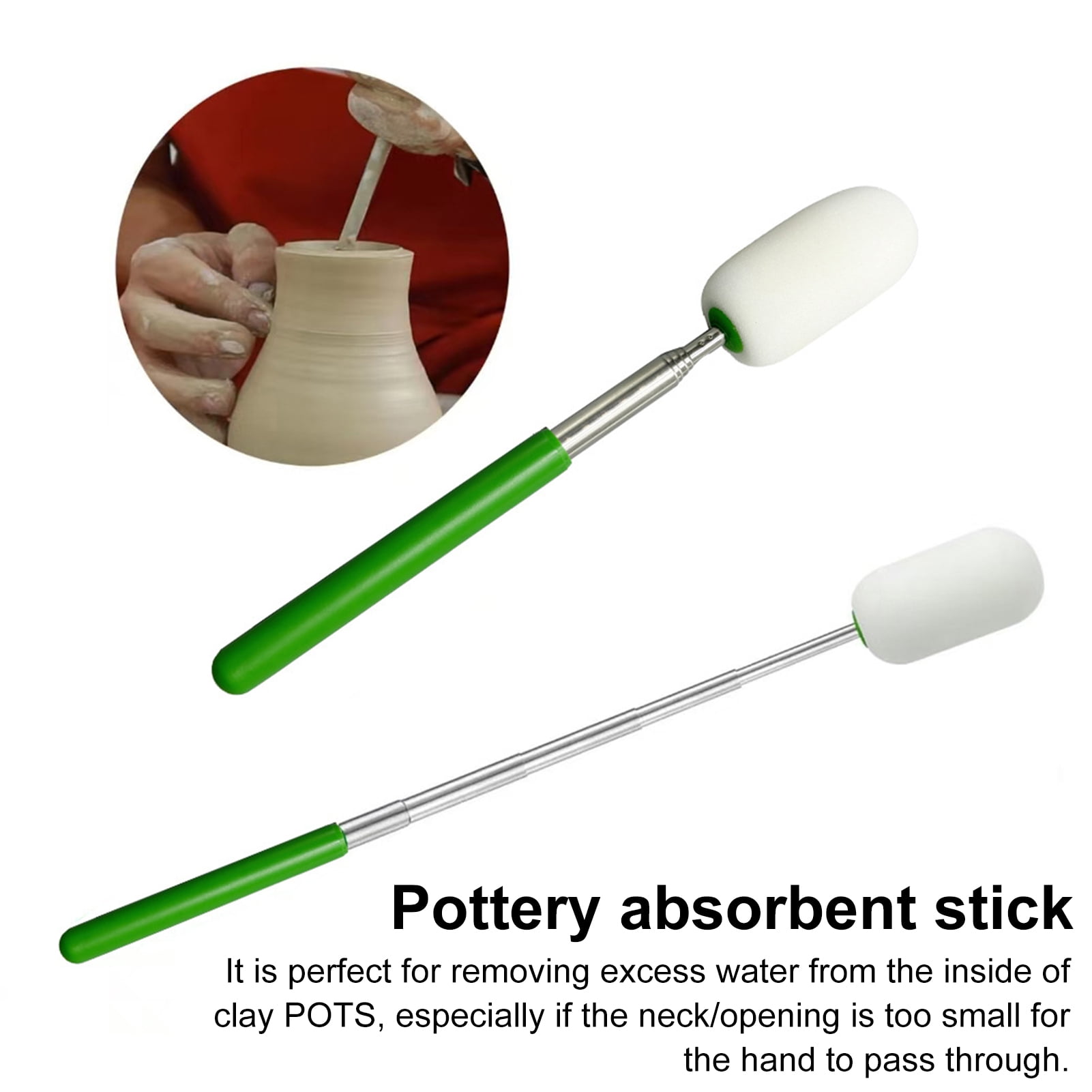 1/3Pcs Telescoping Pottery Sponge Stick Stainless Steel Handle ...