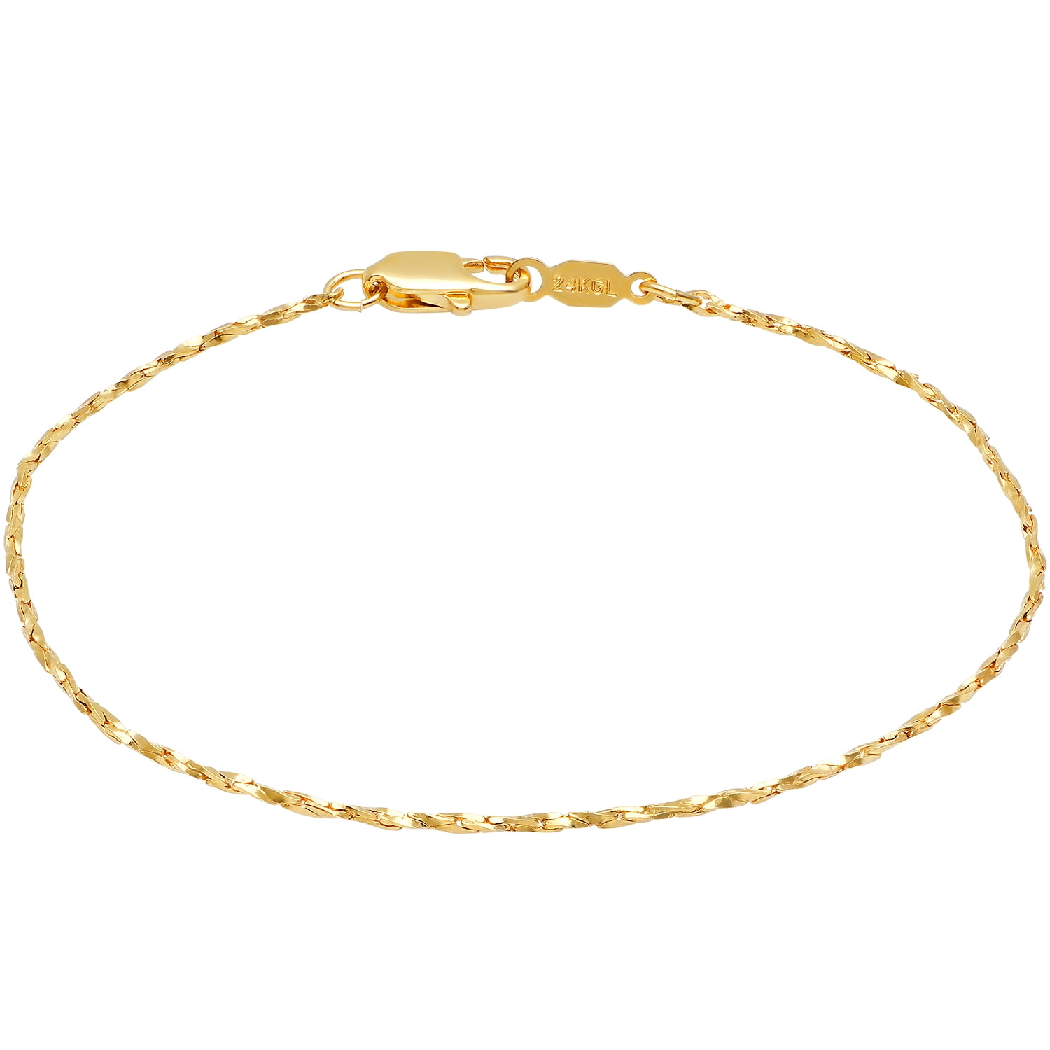 1.3mm 14k Yellow Gold Plated Round Snake Chain Link Bracelet, 7 inches ...