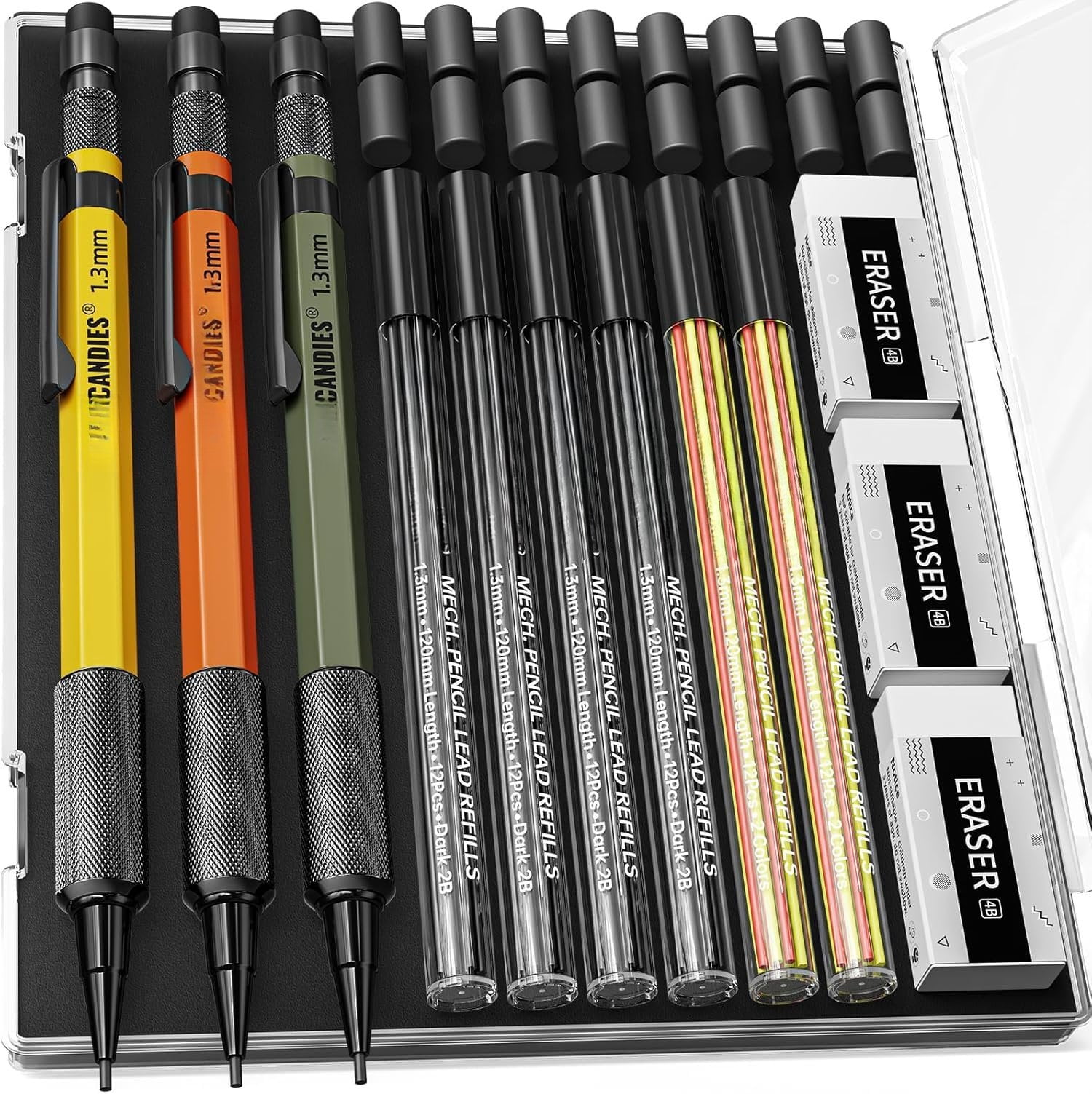 1.3mm Mechanical Pencil Set with 72 Lead Refills, 3 count Weatherproof ...