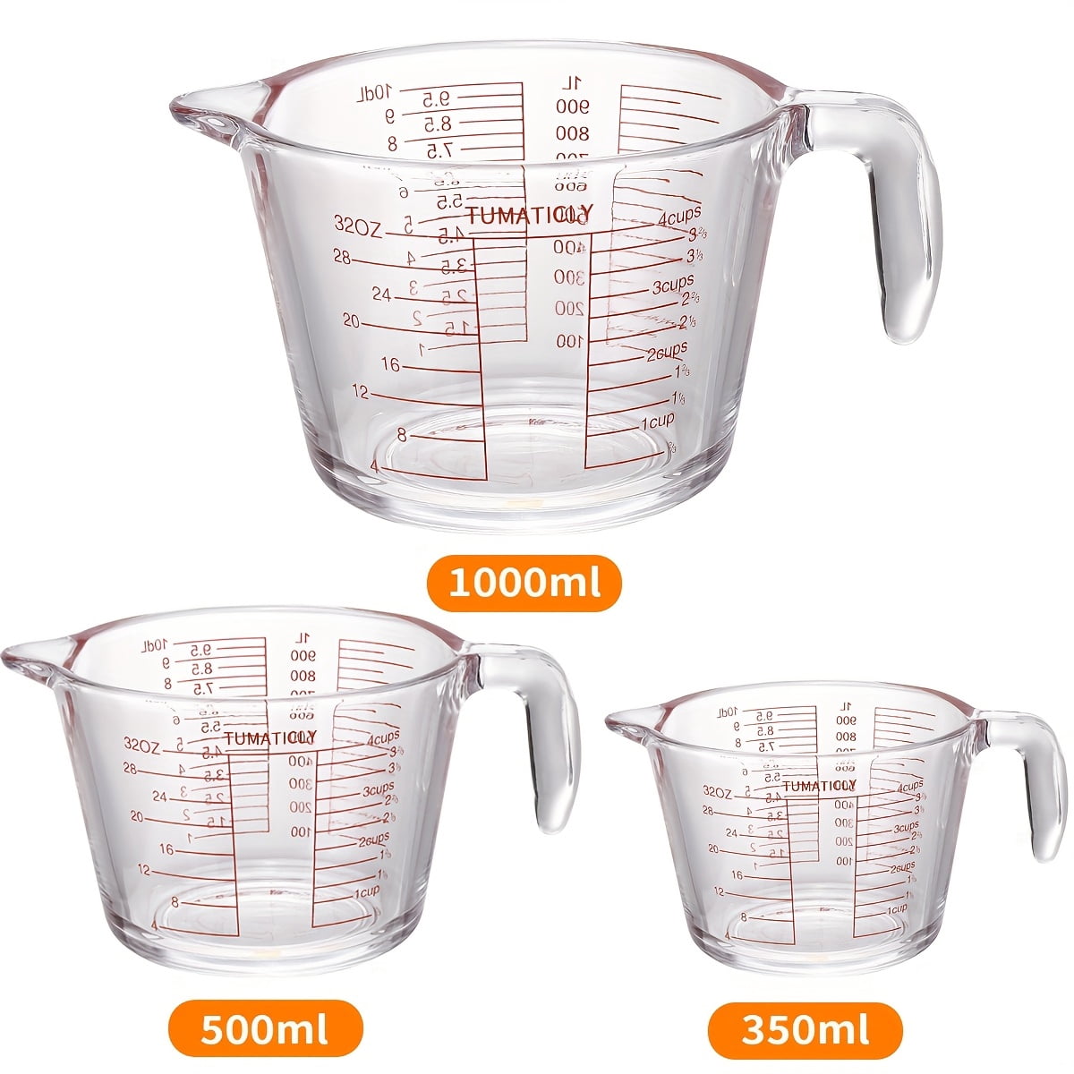 1/3pcs Glass Measuring Cups, 11.83oz + 16.91oz + 33.81oz Transparent ...