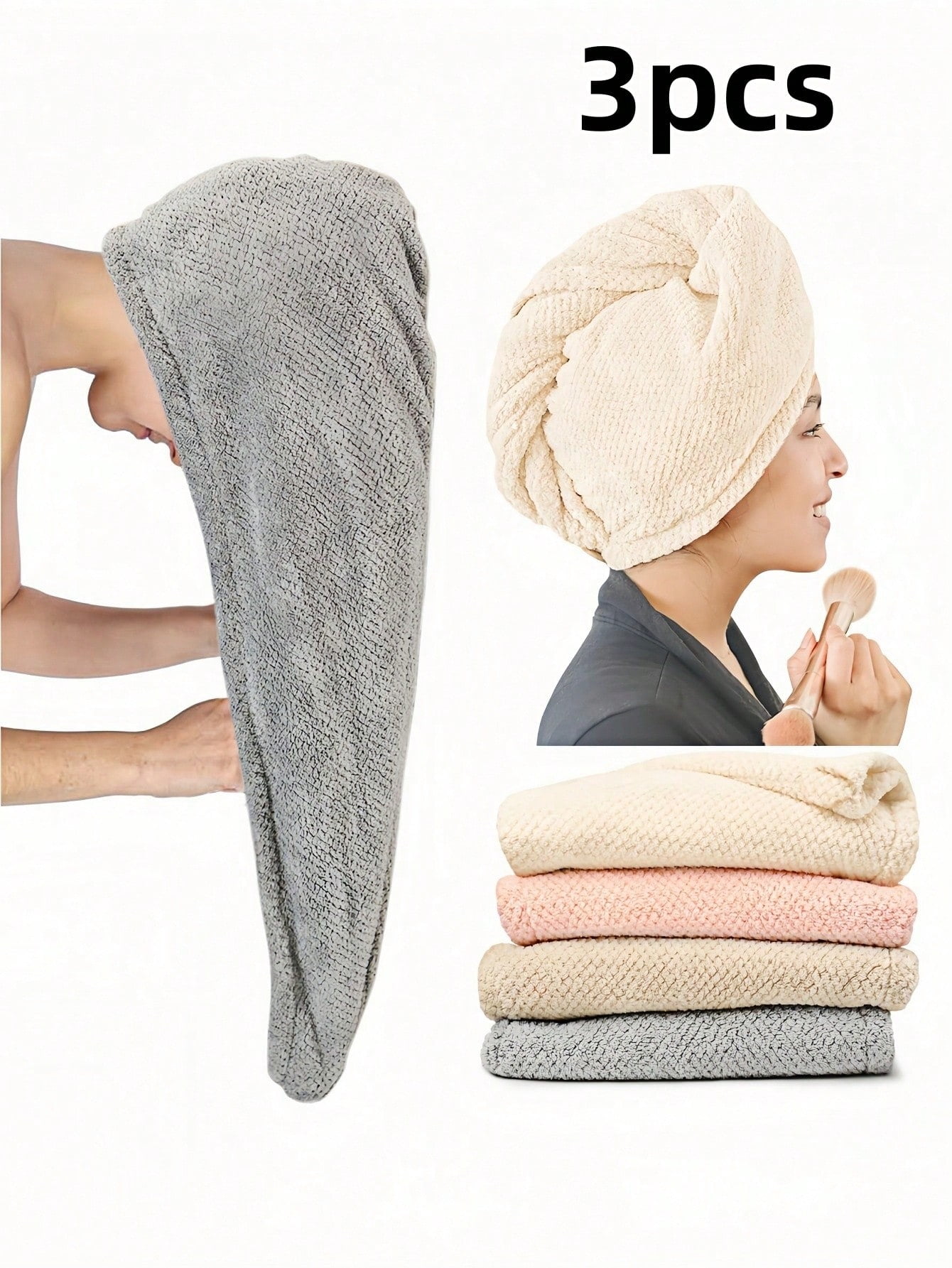 1/3pcs Microfiber Hair Towel, Hair Cap, Premium Quick Drying Super ...