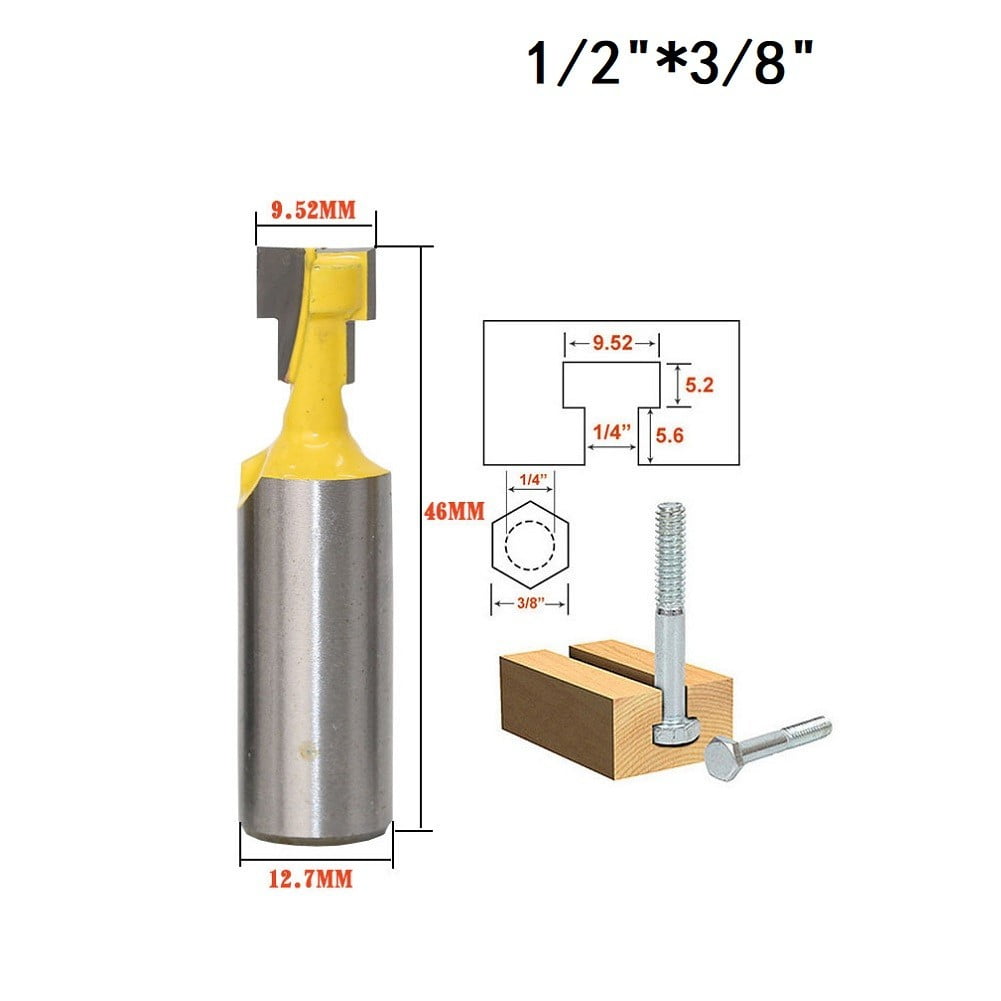 1/4''1/2''Shank T-Slot Milling Cutter T-Track Slotting Carbide Wood ...