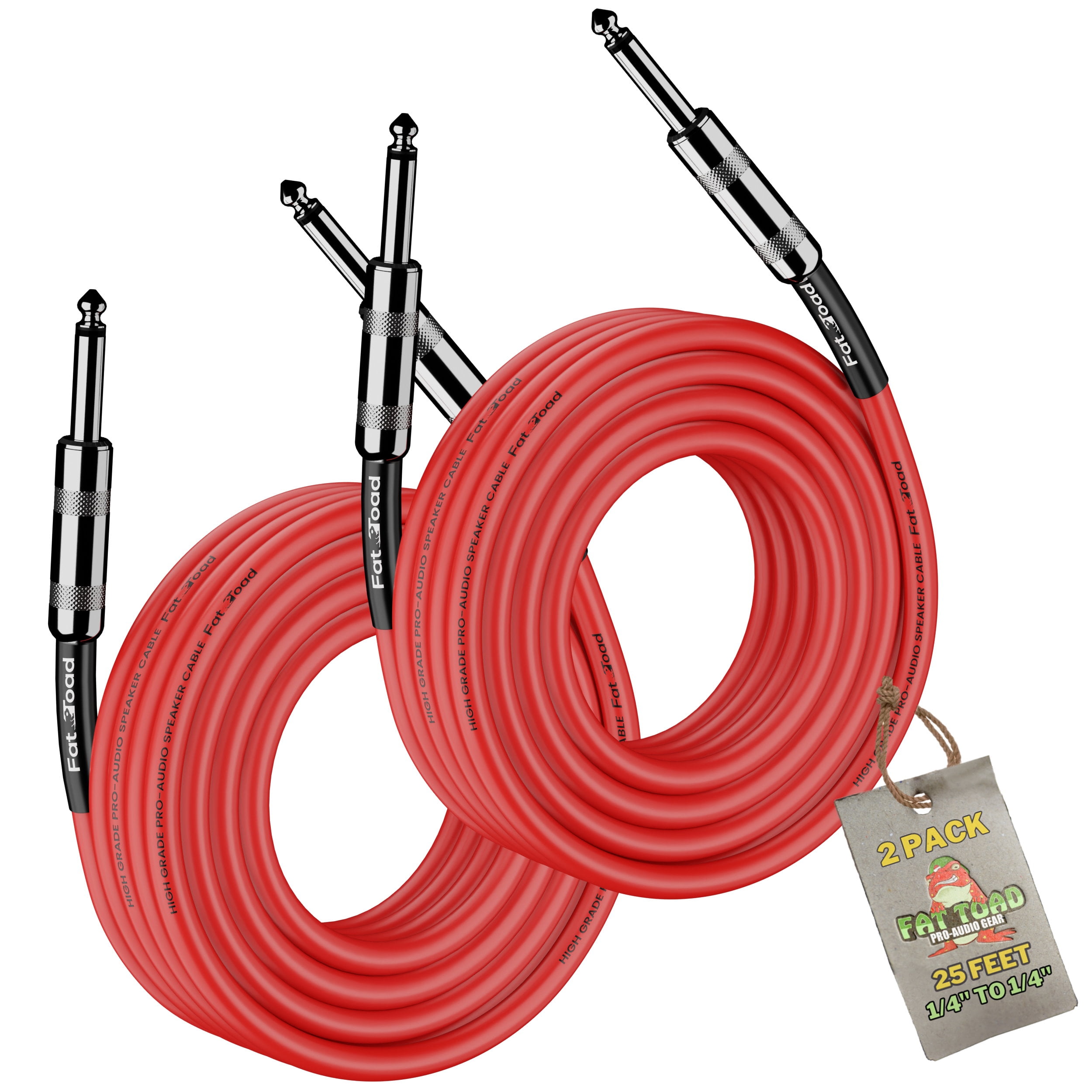 1/4" to 1/4 Male Jack Speaker Cables (2 Pack) by Fat Toad 25ft ...