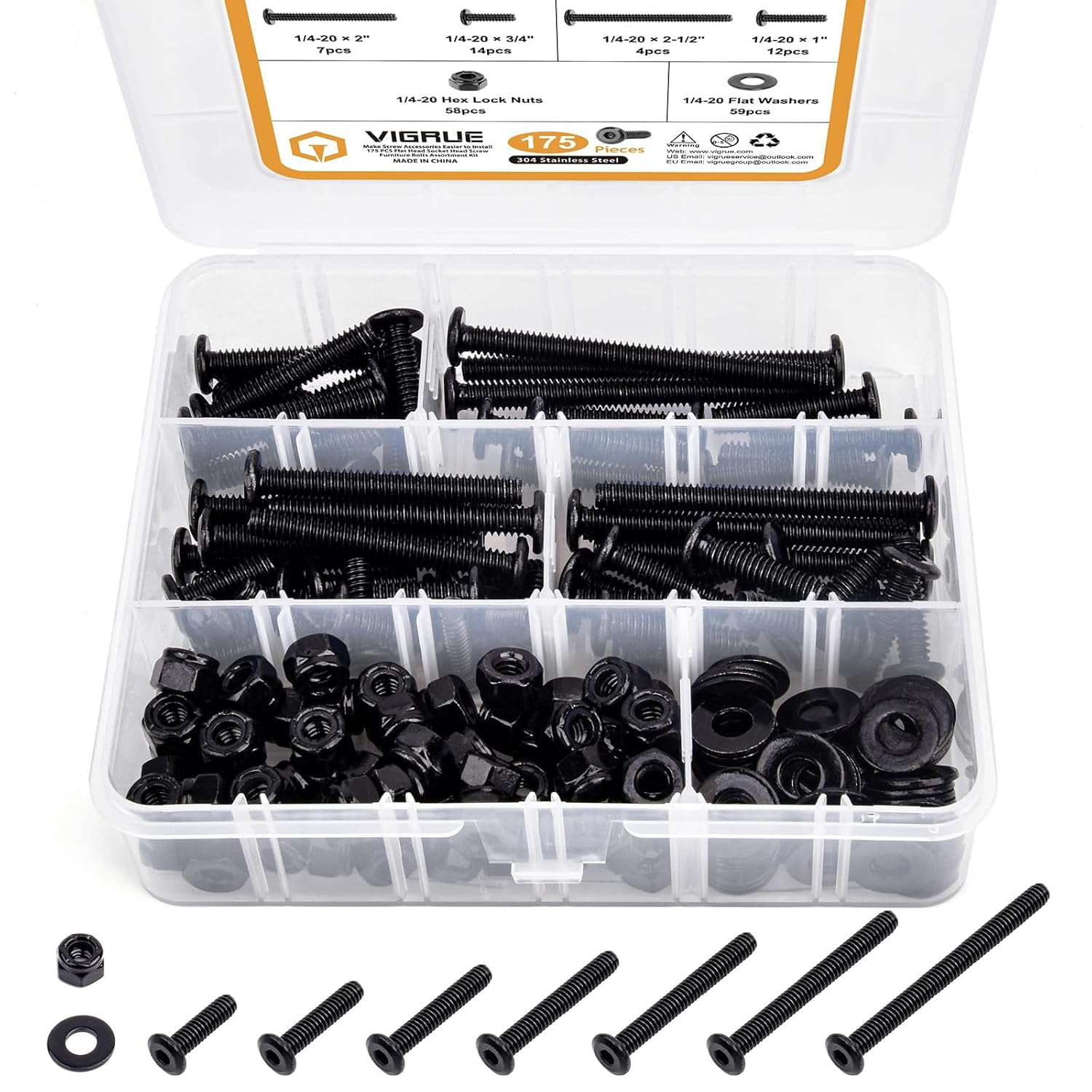 1/4-20 Flat Socket Head Screw Assortment Furniture Bolts Countersunk ...