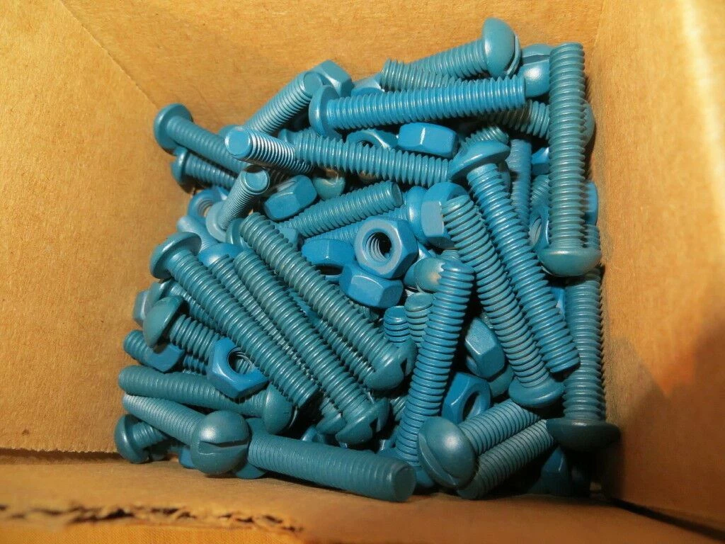 1/4-20 X 1-1/2” Ptfe Blue Coated Round Head Machine Screws W/Nuts 25 ...