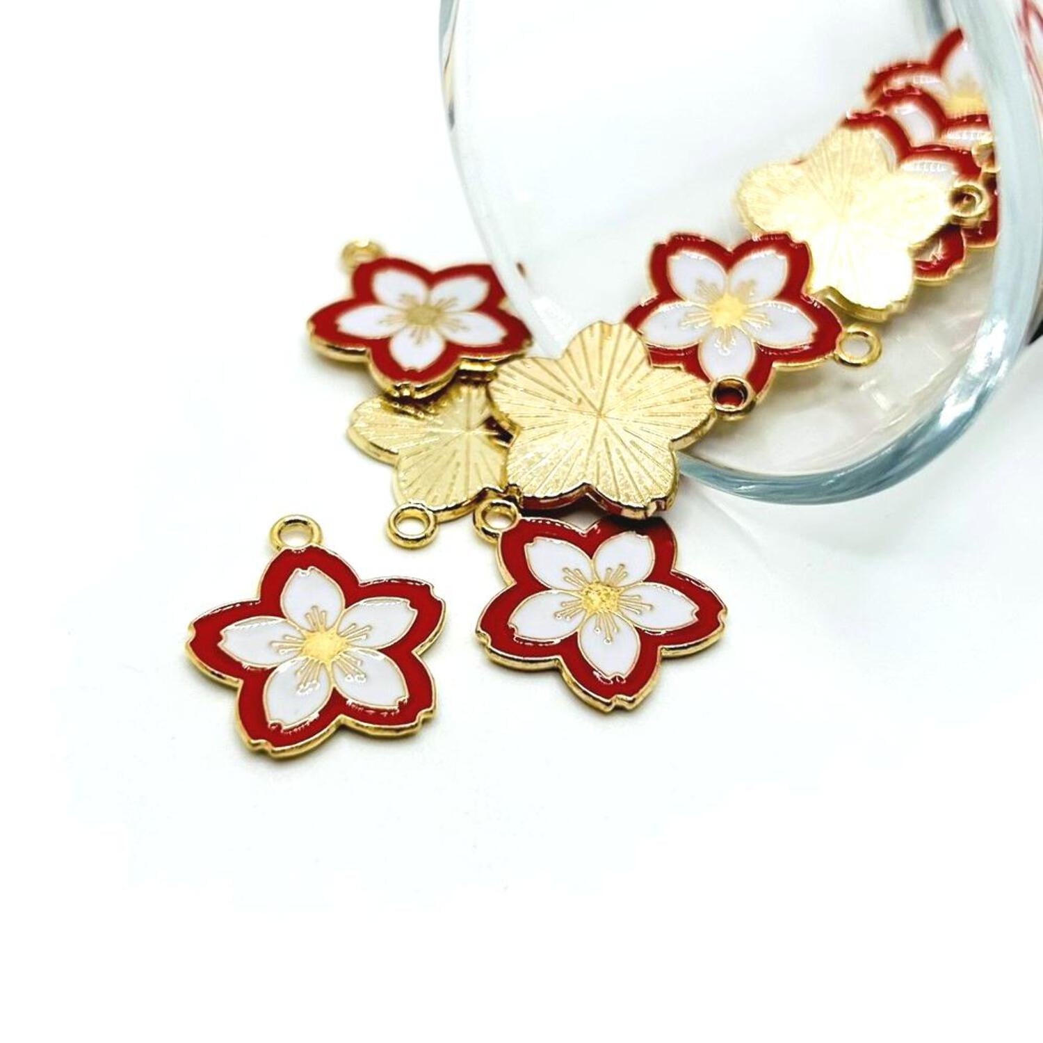 1, 4, 20 or 50 Pieces: Red and White Enamel Flower Charms - Walmart.com
