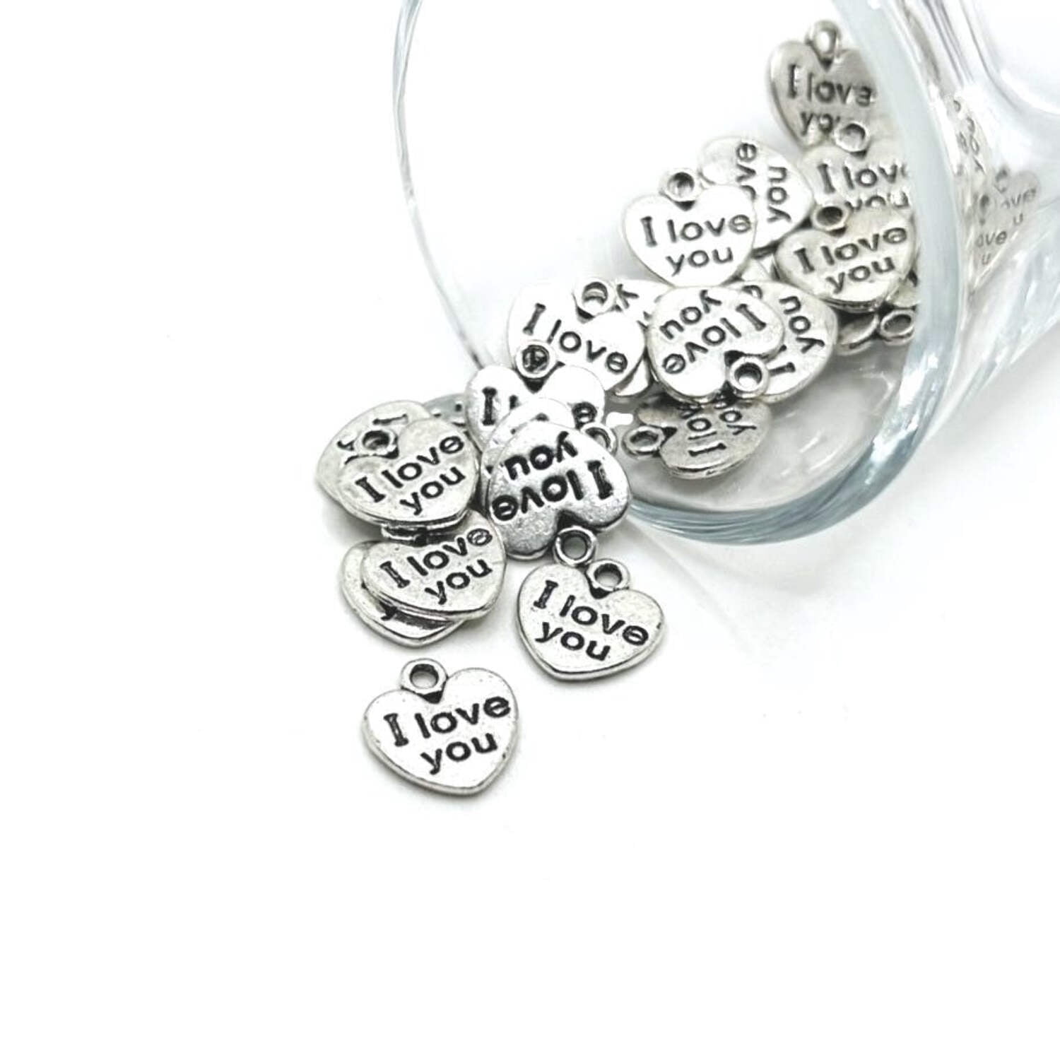 1, 4, 20 or 50 Pieces: Small I Love You Heart Charms - Double Sided ...