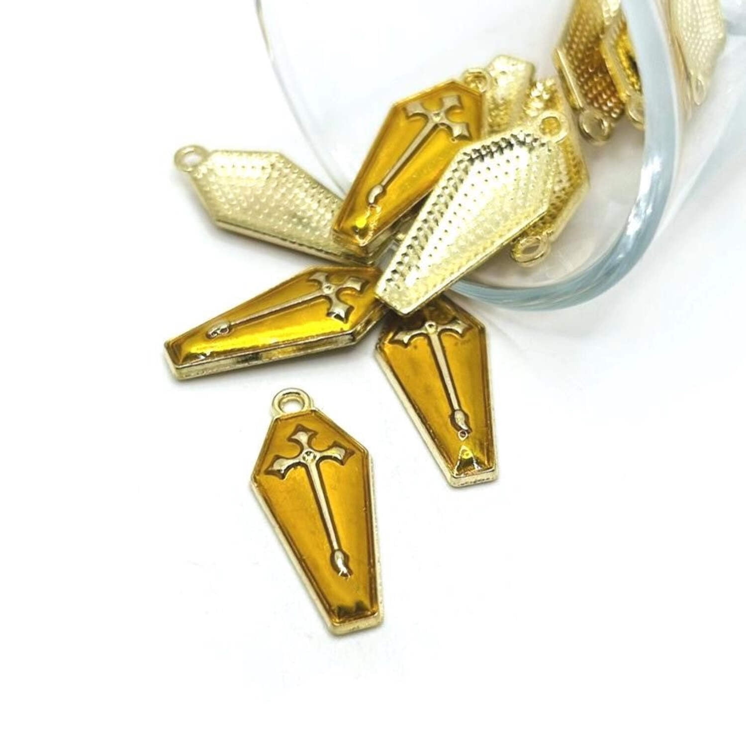 1, 4, 20 or 50 Pieces: Yellow and Gold Vampire Coffin Charms - Walmart.com