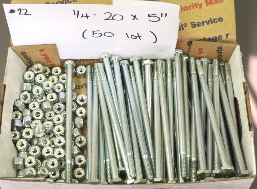 1/4"- 20 x 5" Hex Bolt Bolts Safety Nylon Jam Lock Nuts x50 Lot of 50 ...
