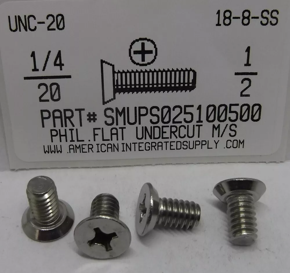 1/4-20X1/2 Undercut Flat Head Phillips Machine Screws Stainless Steel ...