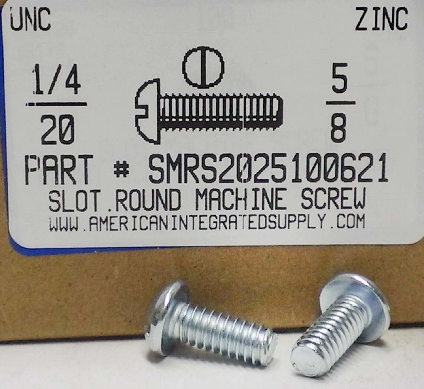 1/4-20X5/8 Round Head Slotted Machine Screws Steel Zinc Plated (20 ...