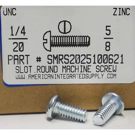 1/4-20X5/8 Round Head Slotted Machine Screws Steel Zinc Plated (20 ...
